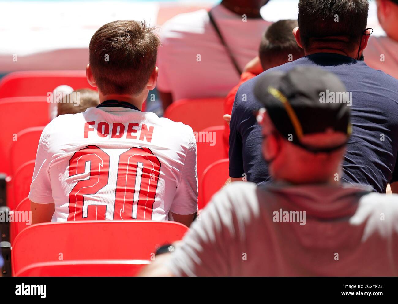 An England fan wearing a Phil Foden kit in the stands during the UEFA ...