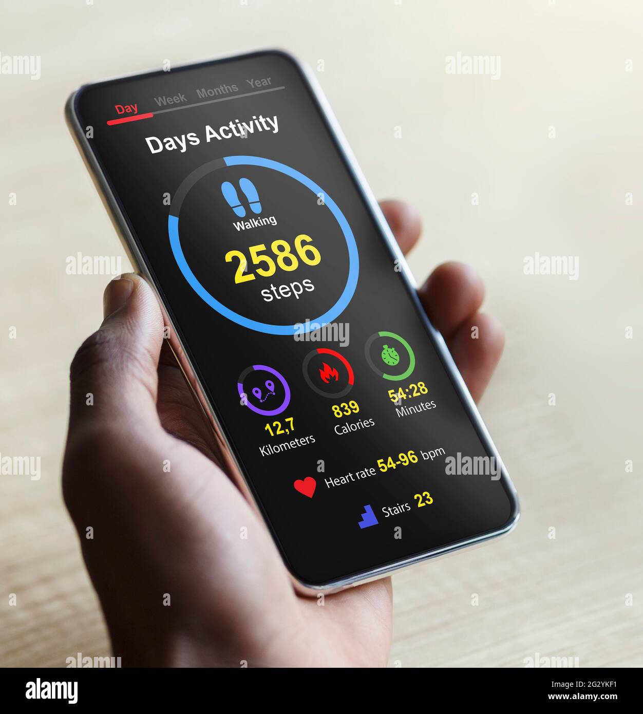 Male hand with smartphone, checking his daily activity Stock Photo - Alamy