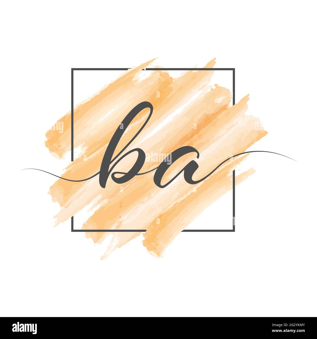 Calligraphic lowercase letters BA in a single line on a colored ...