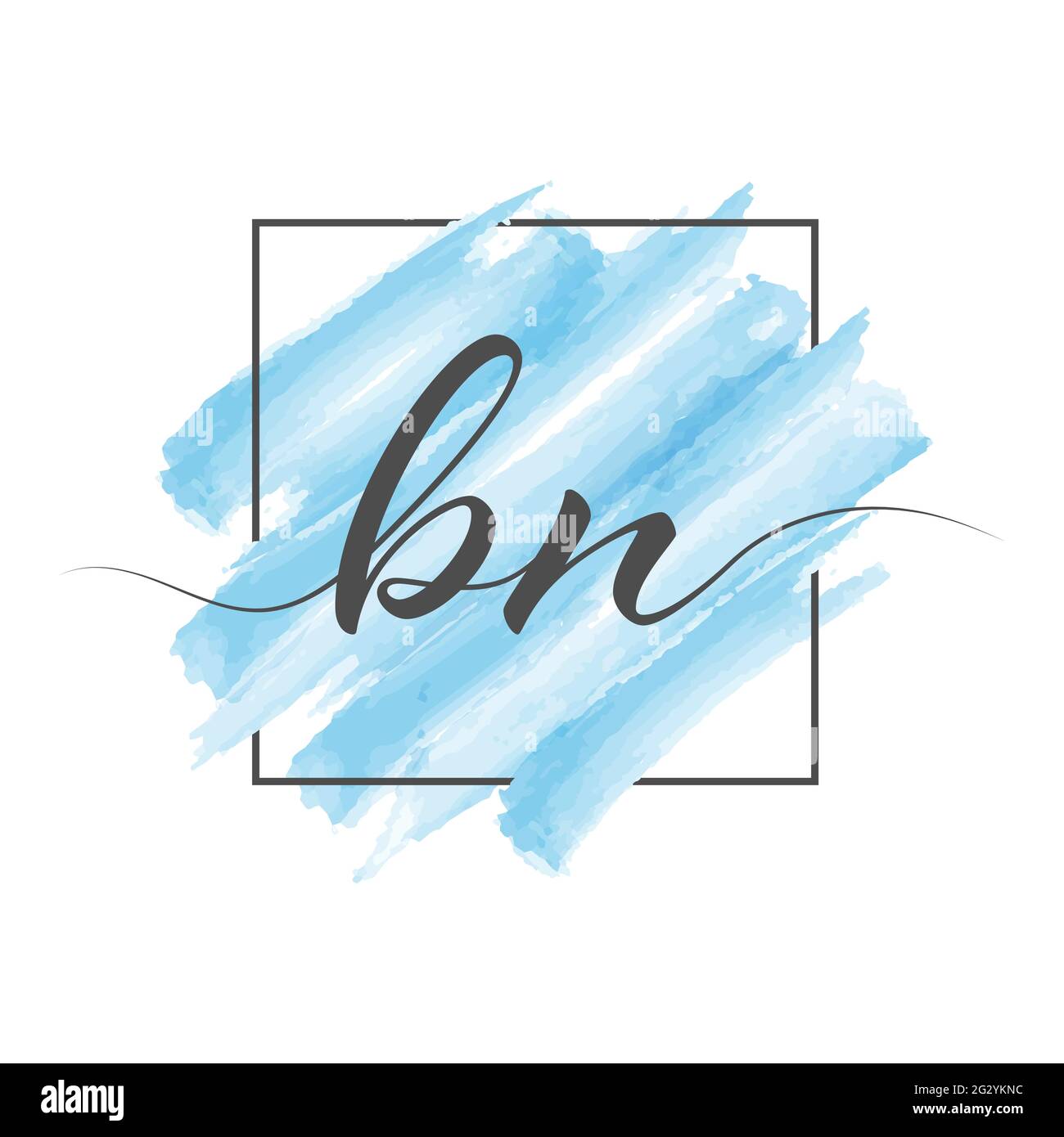 Calligraphic lowercase letters BN in a single line on a colored ...