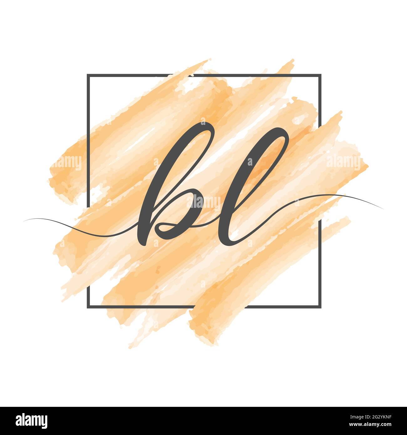 Calligraphic lowercase letters BL in a single line on a colored ...