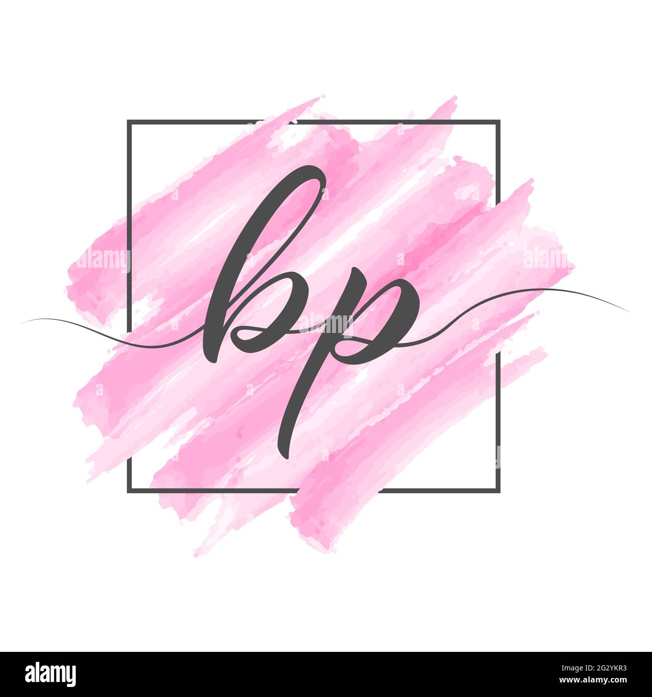 Calligraphic lowercase letters BP in a single line on a colored ...