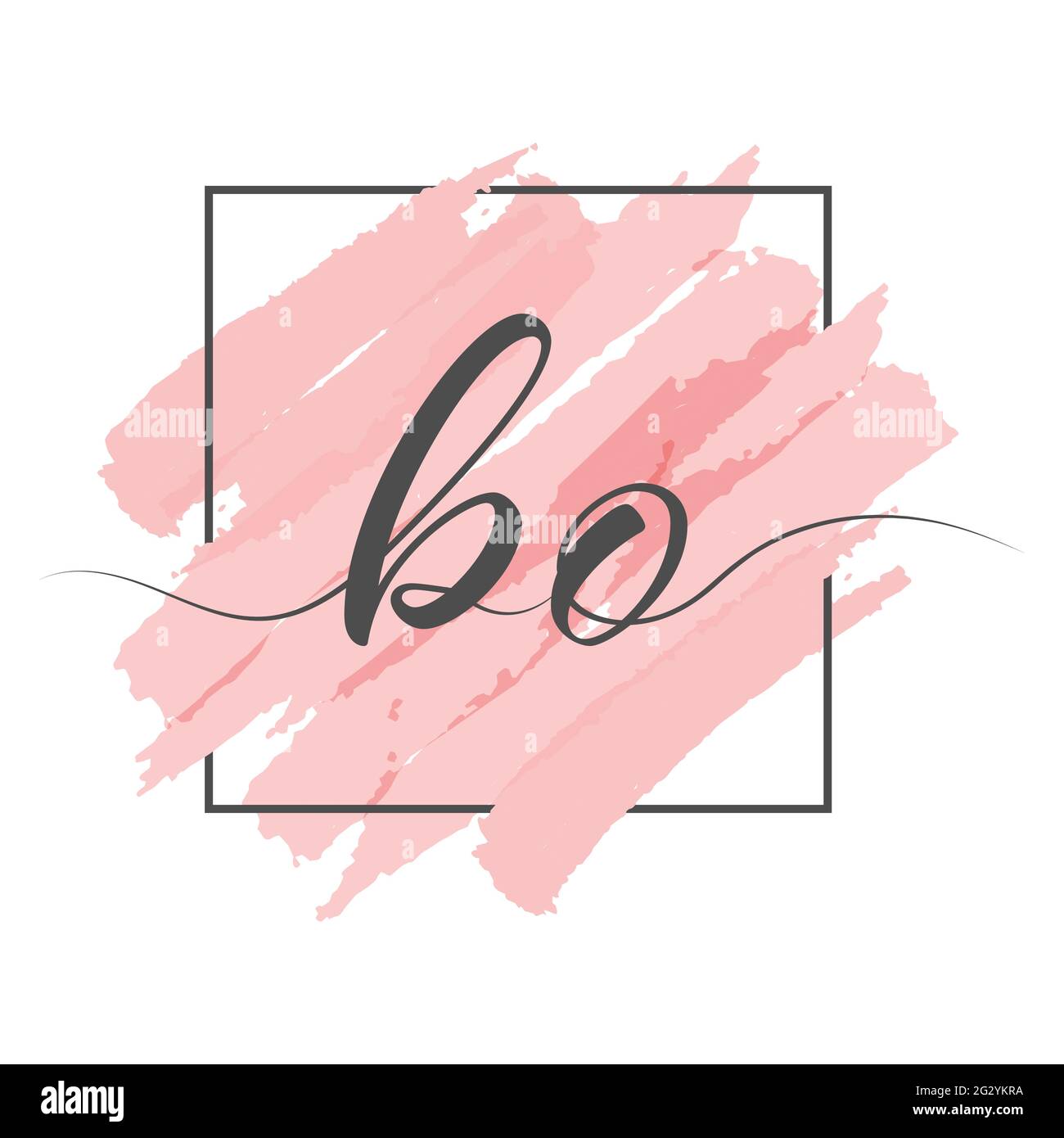 Calligraphic lowercase letters BO in a single line on a colored ...