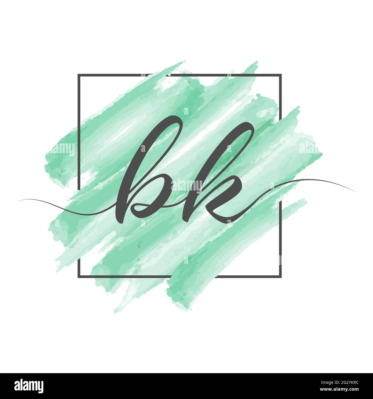 Calligraphic lowercase letters BK in a single line on a colored ...