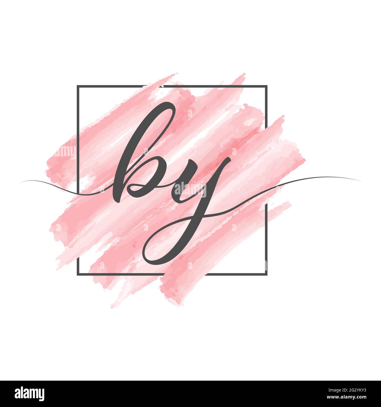 Calligraphic lowercase letters BY in a single line on a colored ...