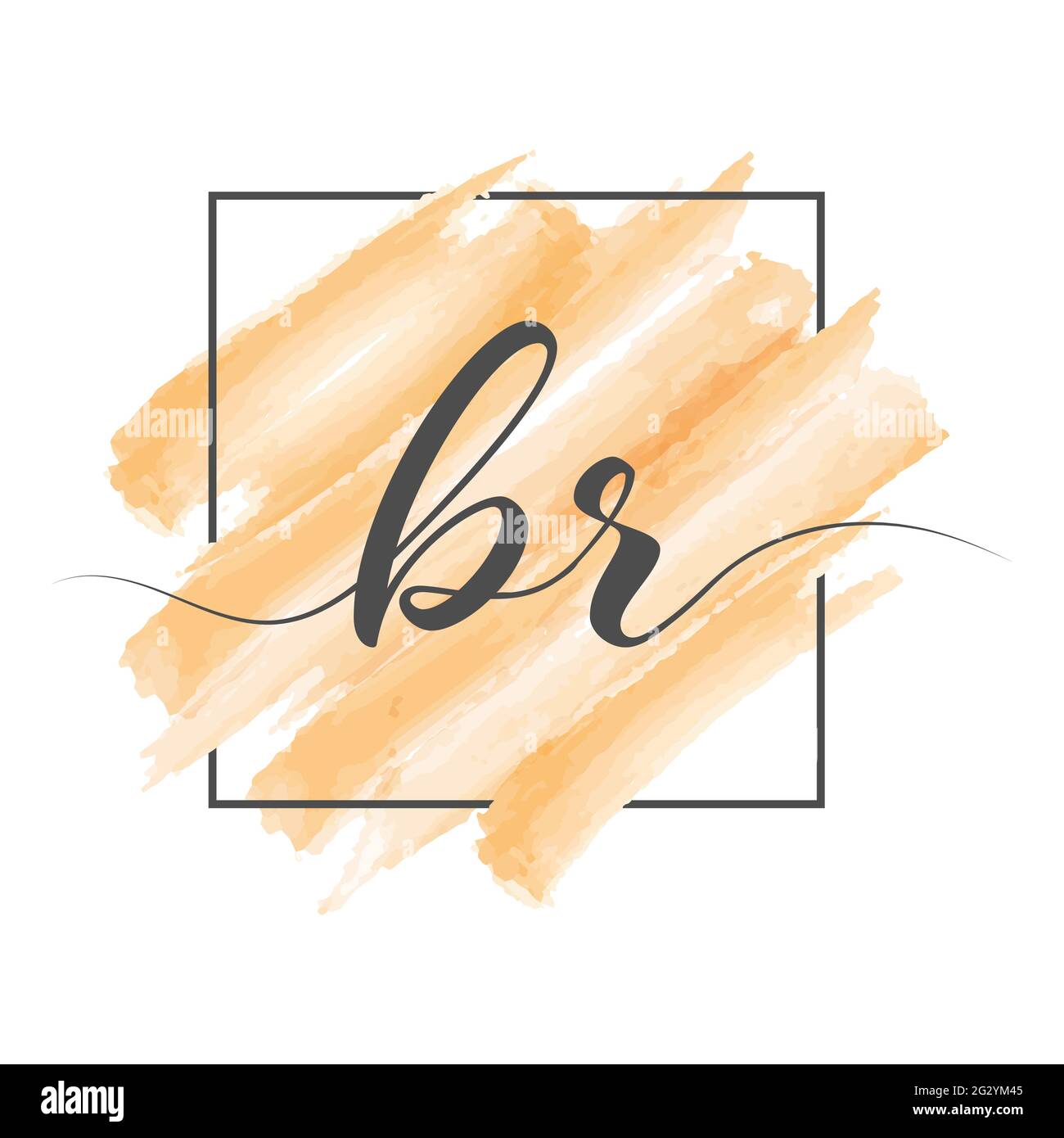 Calligraphic lowercase letters BR in a single line on a colored ...