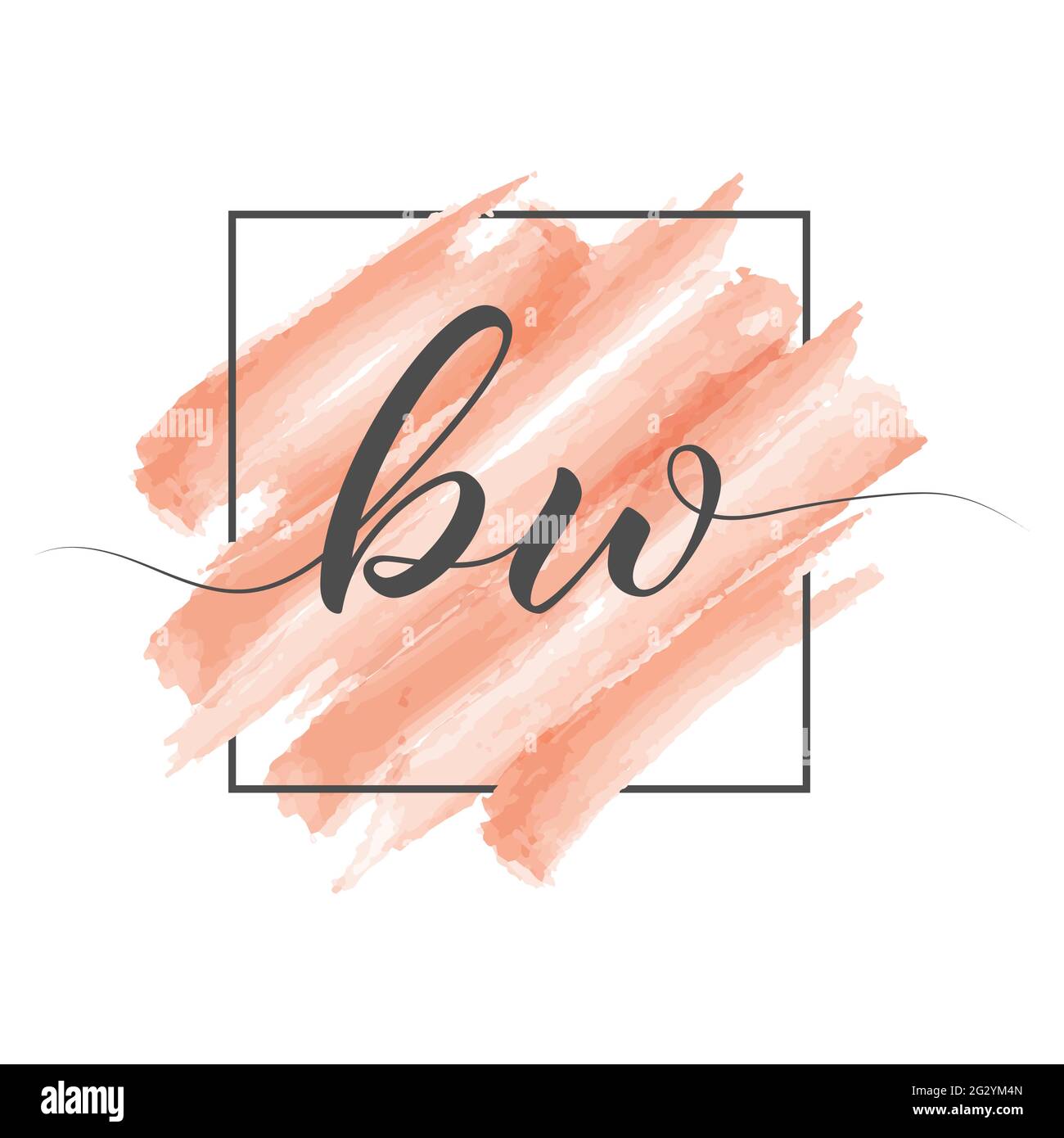 Calligraphic lowercase letters BW in a single line on a colored ...