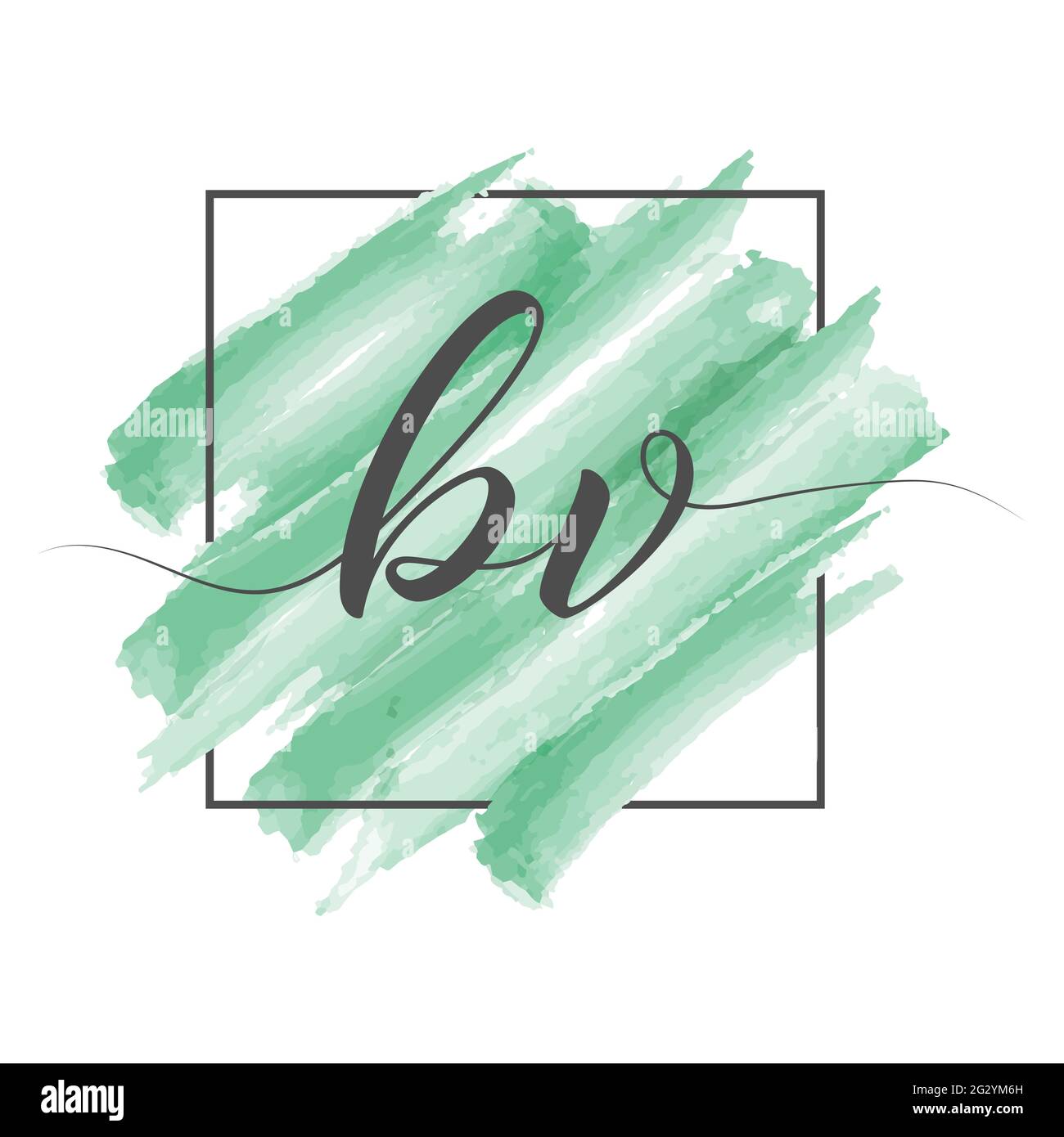 Calligraphic lowercase letters BV in a single line on a colored ...
