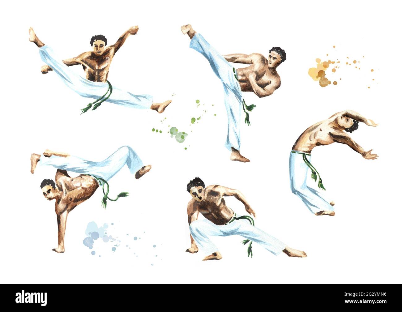 Capoeira fighters set, isolated on white background. Concept about ...