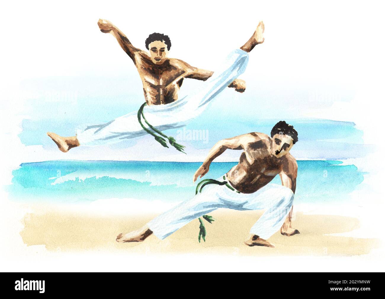 Two capoeira fighters. Isolated on white background. Concept about ...