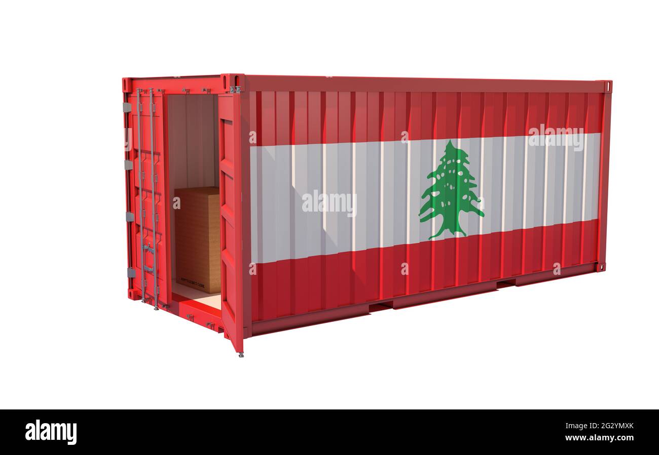 Freight Container with open door in Lebanon national flag design ...
