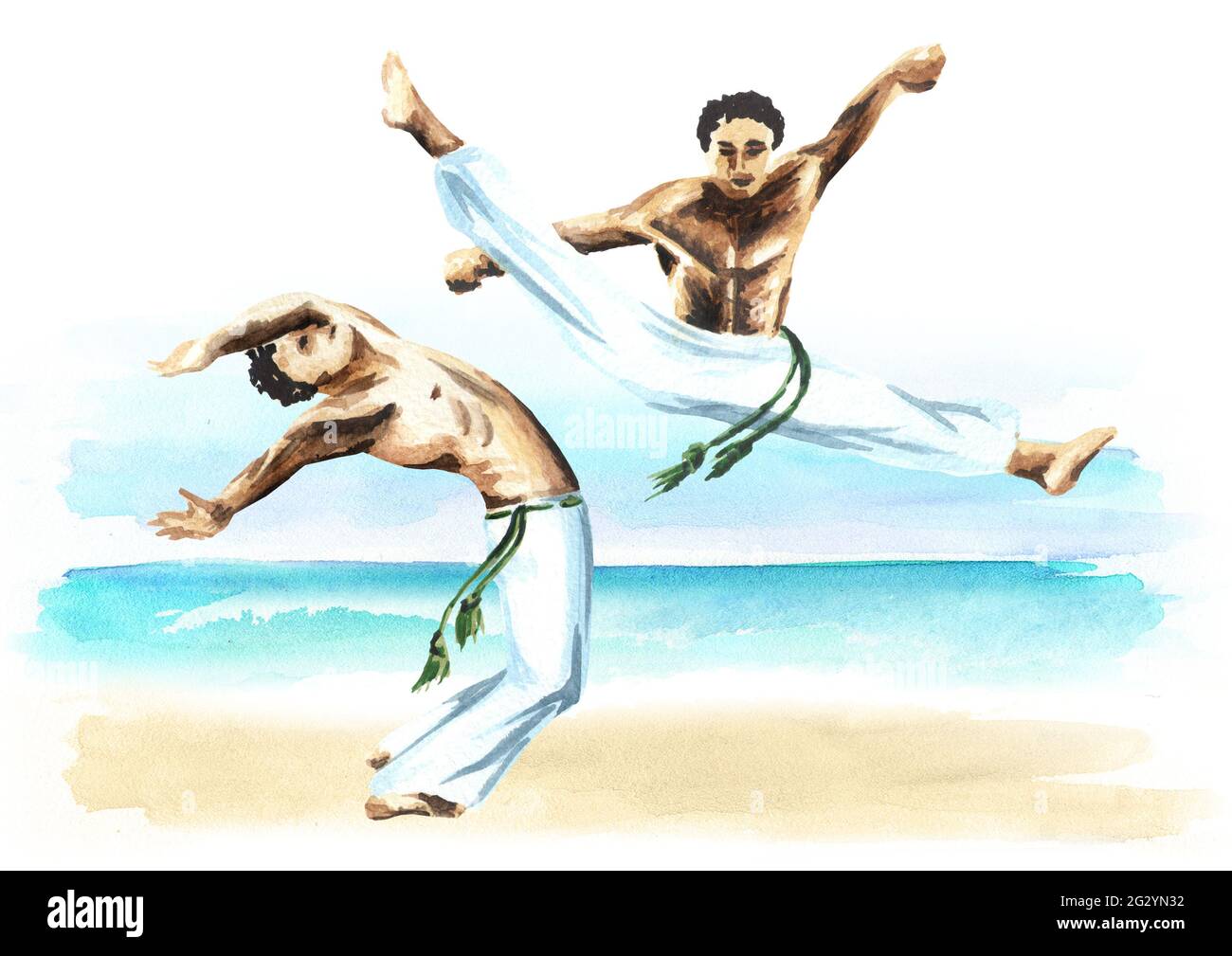 Two capoeira fighters, isolated on white background. Concept about ...