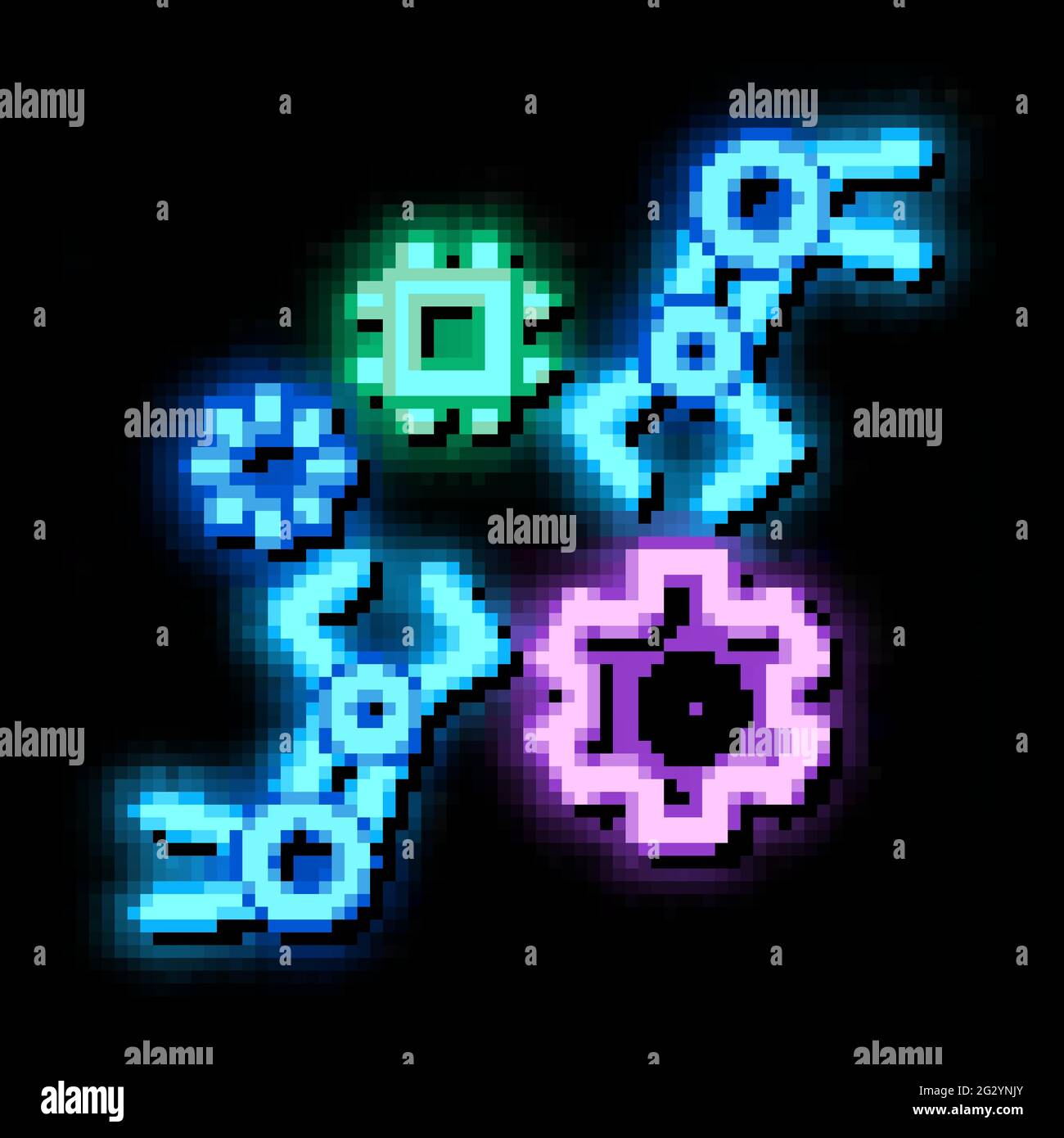 robotic arm process of machine learning neon glow icon illustration ...
