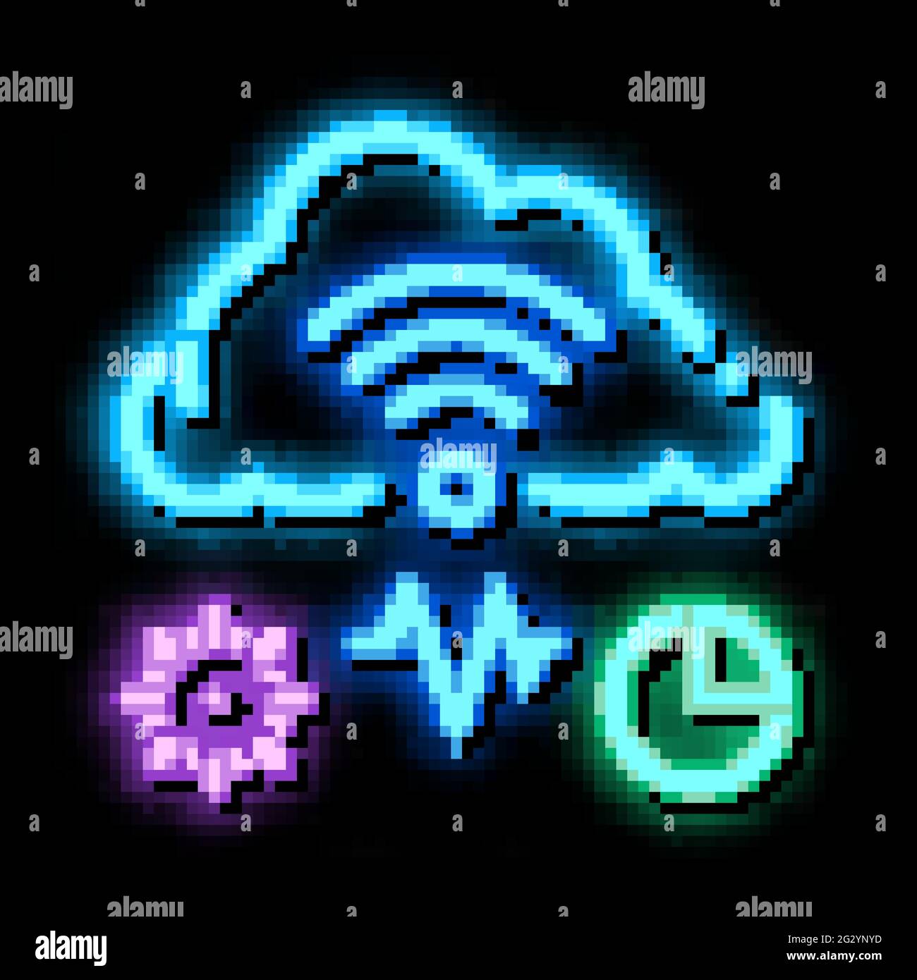 cloud computing and machine learning neon glow icon illustration Stock ...