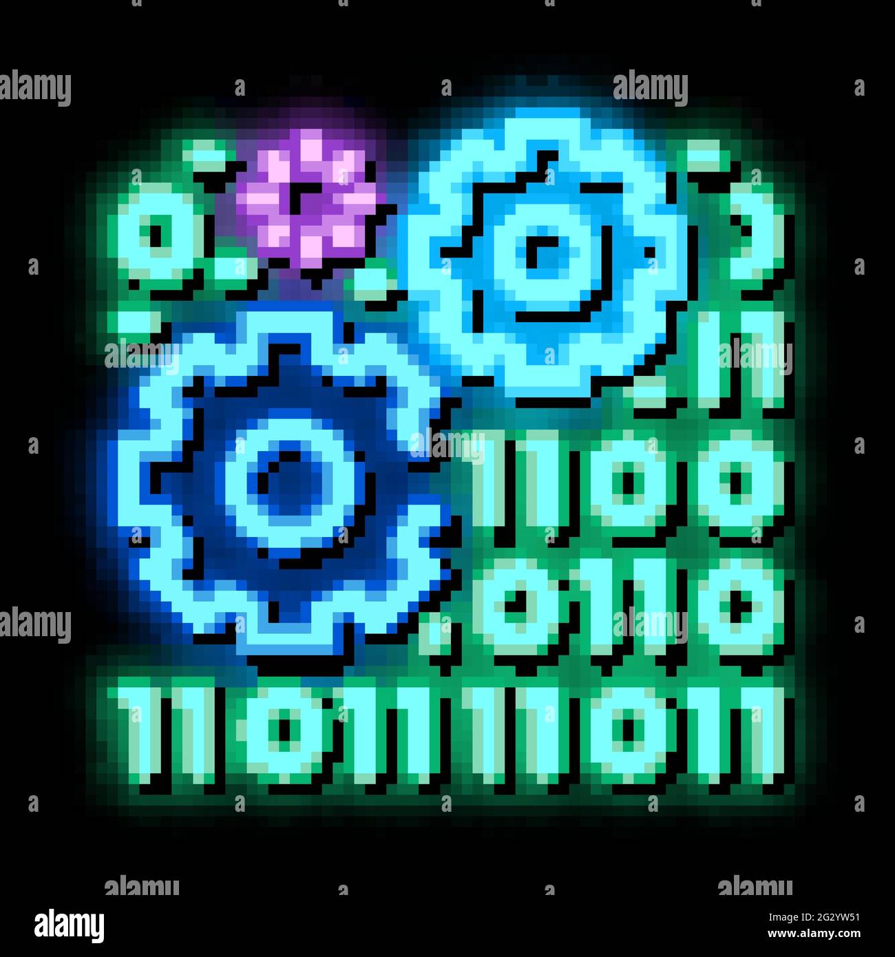 programming and coding process of machine learning neon glow icon ...