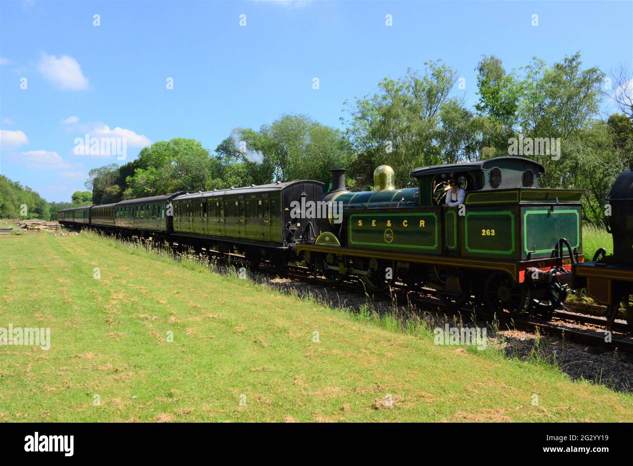 A double header of two steam locomotives on a Heritage railway in the ...