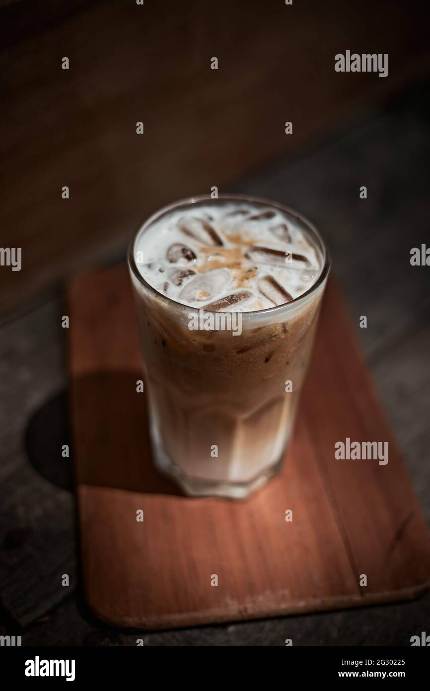 iced latte coffee in a glass with cold milk Stock Photo - Alamy