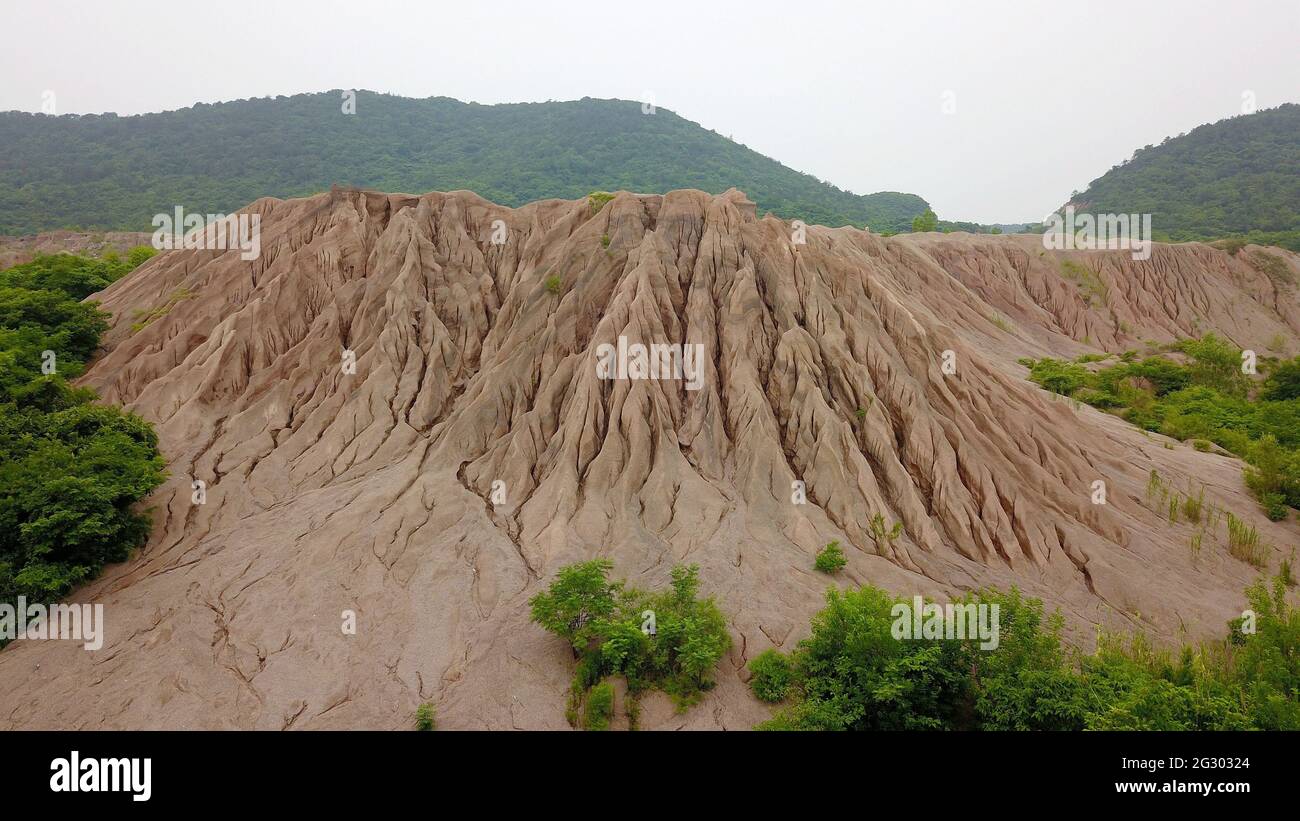 NANJING, CHINA - JUNE 12, 2021 - An aerial view of a quarry in Nanjing ...