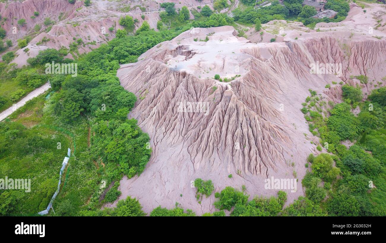 NANJING, CHINA - JUNE 12, 2021 - An aerial view of a quarry in Nanjing ...