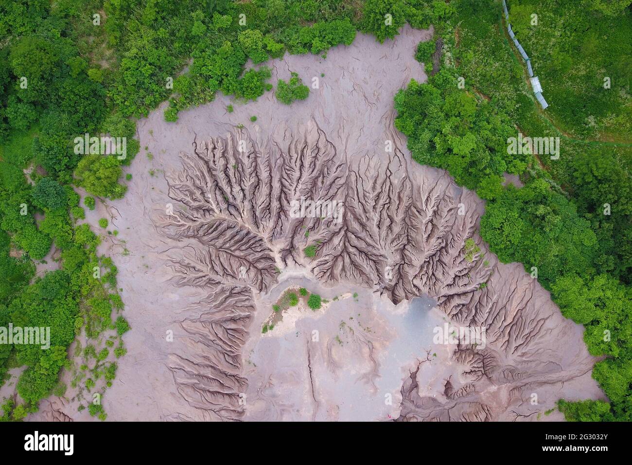 NANJING, CHINA - JUNE 12, 2021 - An aerial view of a quarry in Nanjing ...