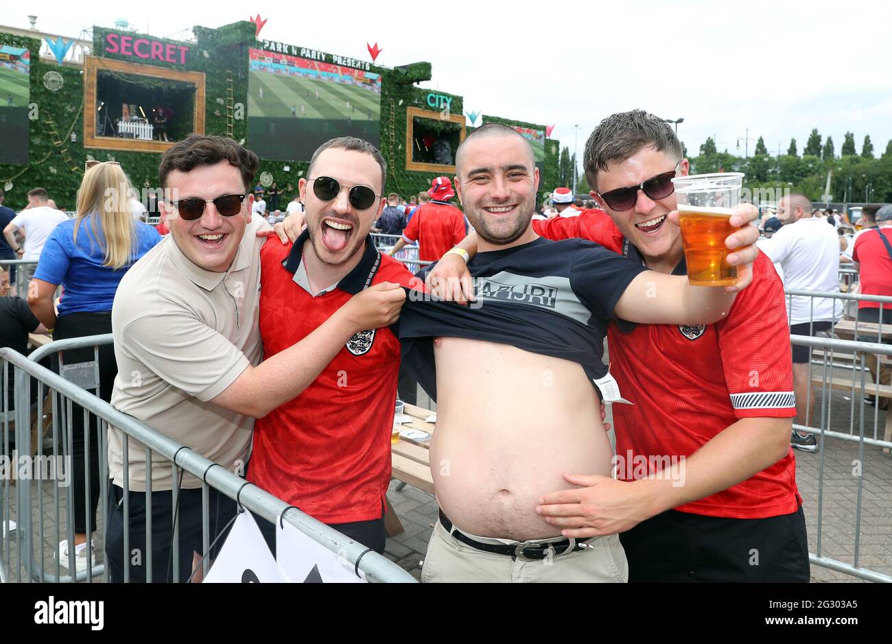 Fans at the fan zone in Trafford Park, Manchester as they watch the ...