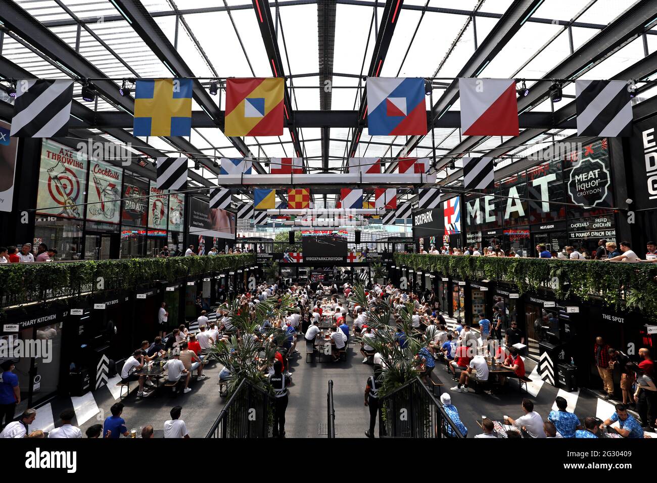 Fans at BOXPARK in Croydon as they watch the UEFA Euro 2020 Group D ...