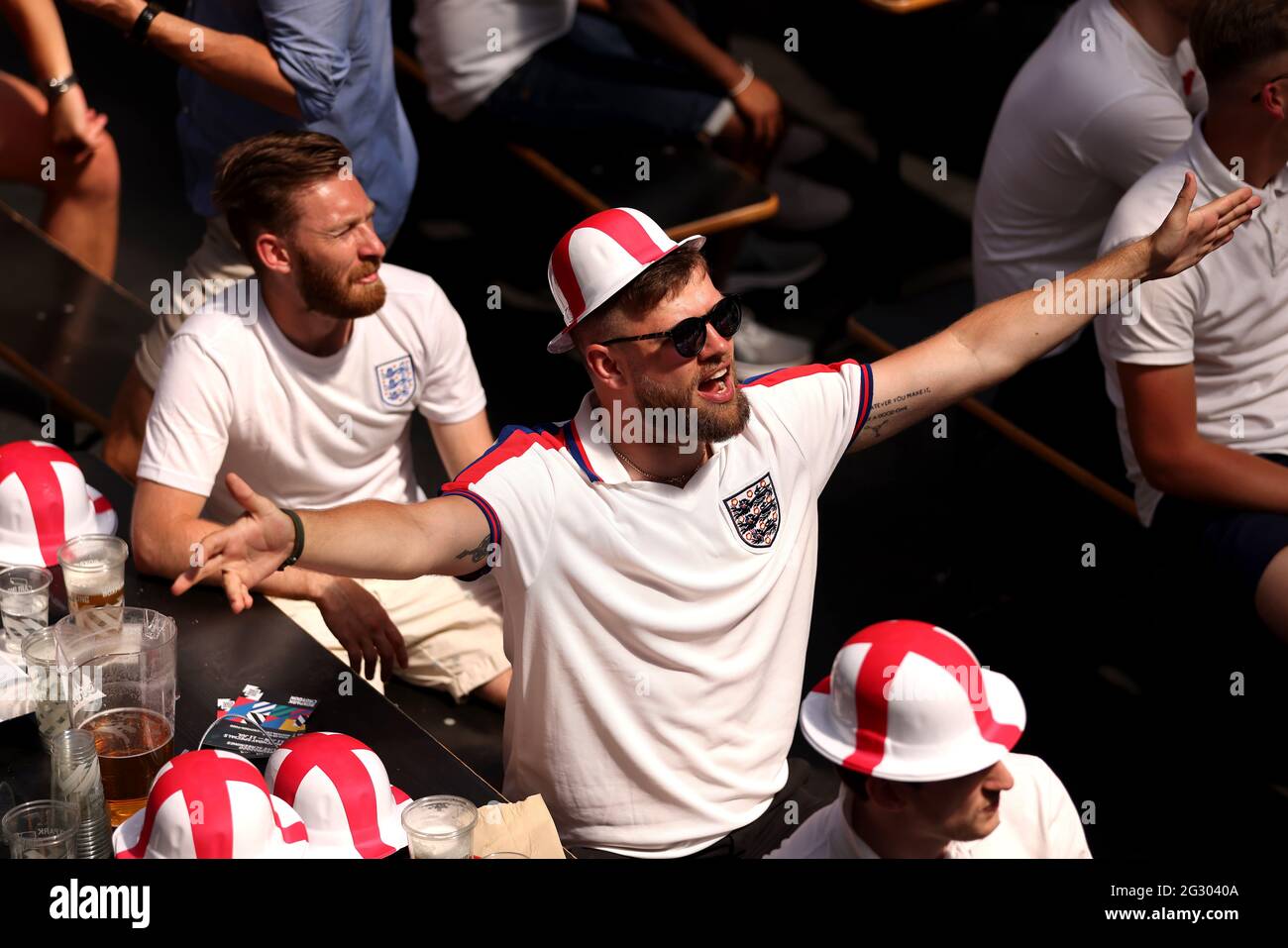 Fans at BOXPARK in Croydon as they watch the UEFA Euro 2020 Group D ...
