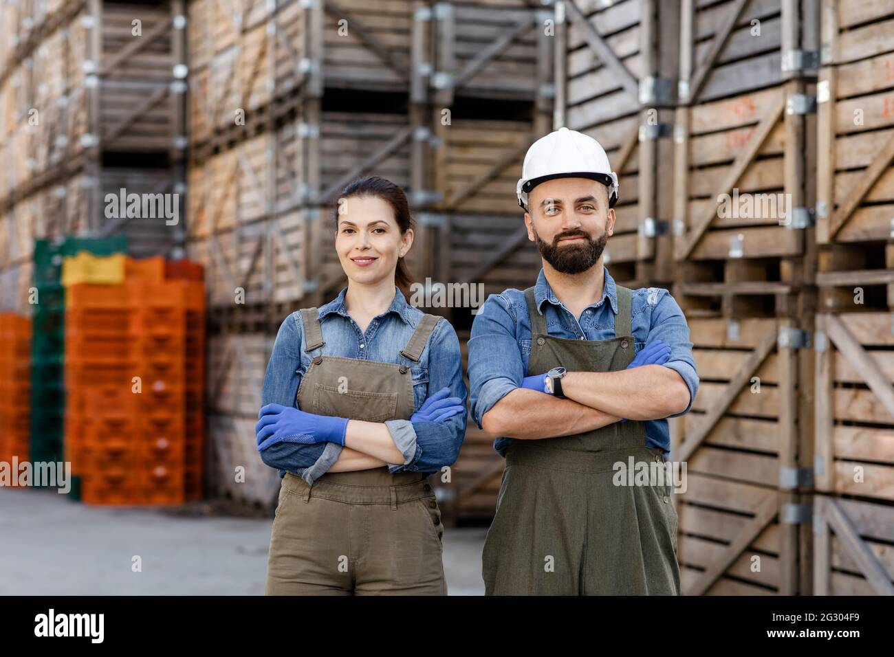 Calm confident warehouse workers, grocery delivery and distribution ...
