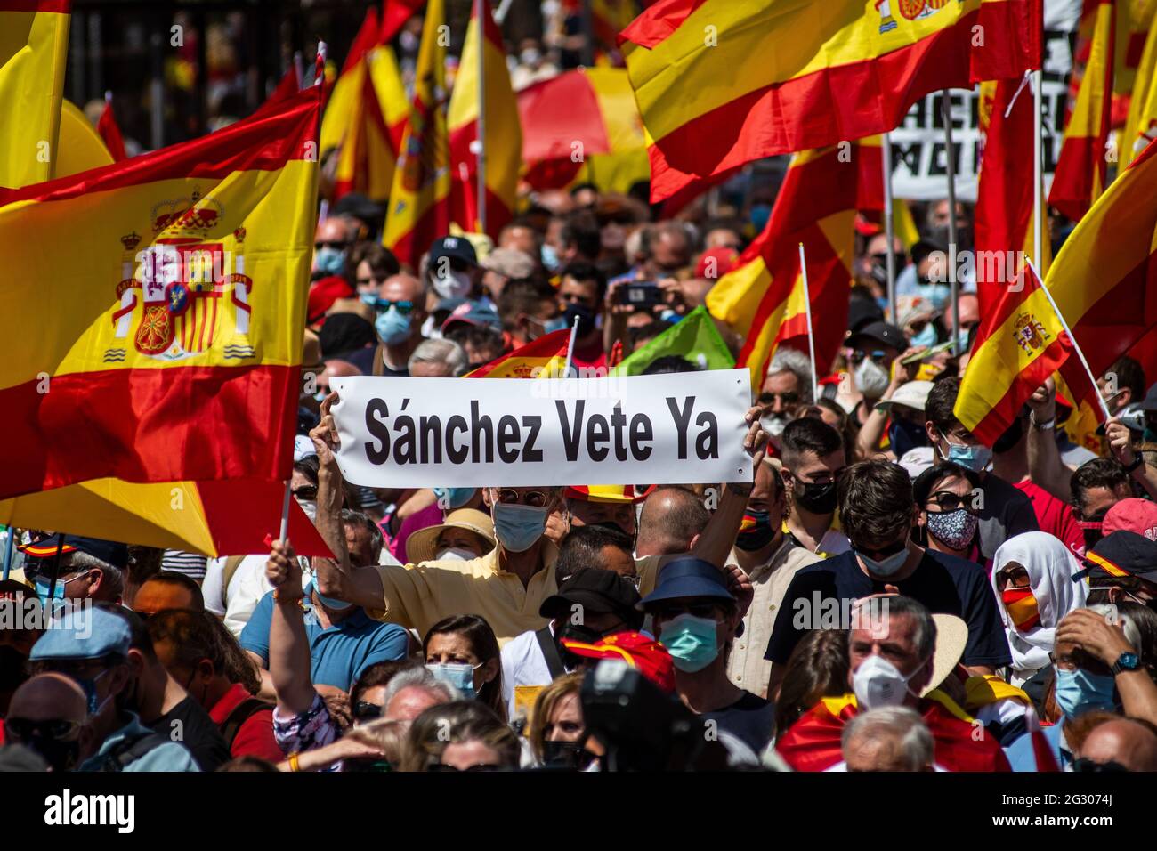 Madrid, Spain. 13th June, 2021. Protesters carrying placards and ...