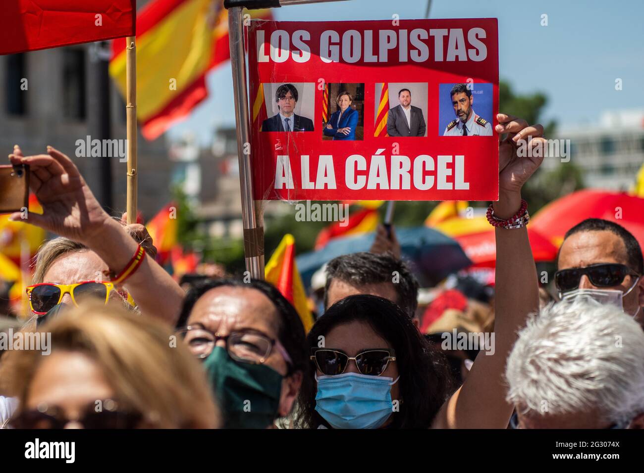 Madrid, Spain. 13th June, 2021. Protesters carrying placards and ...