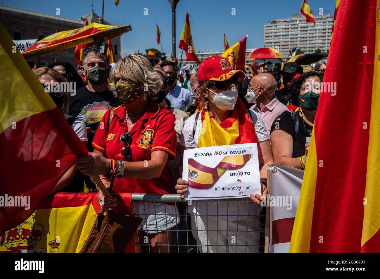 Madrid, Spain. 13th June, 2021. Protesters carrying placards and ...