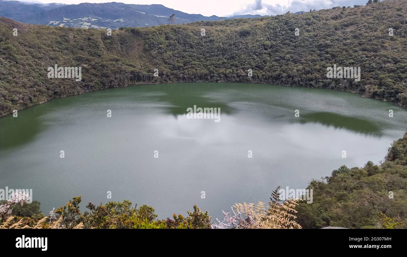 A circular volcanic lagoon in Guatavita, Colombia Stock Photo - Alamy