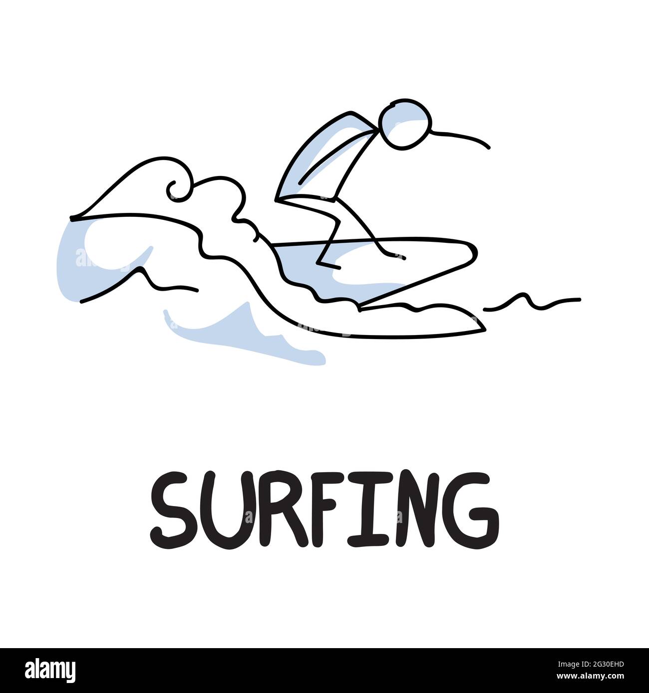 Stick figures icon of surfing. Ocean pictogram with text Stock Vector ...