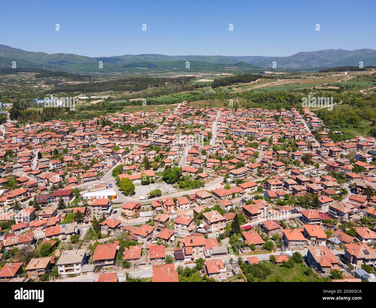 Aerial view of Historical town of Panagyurishte, Pazardzhik Region ...