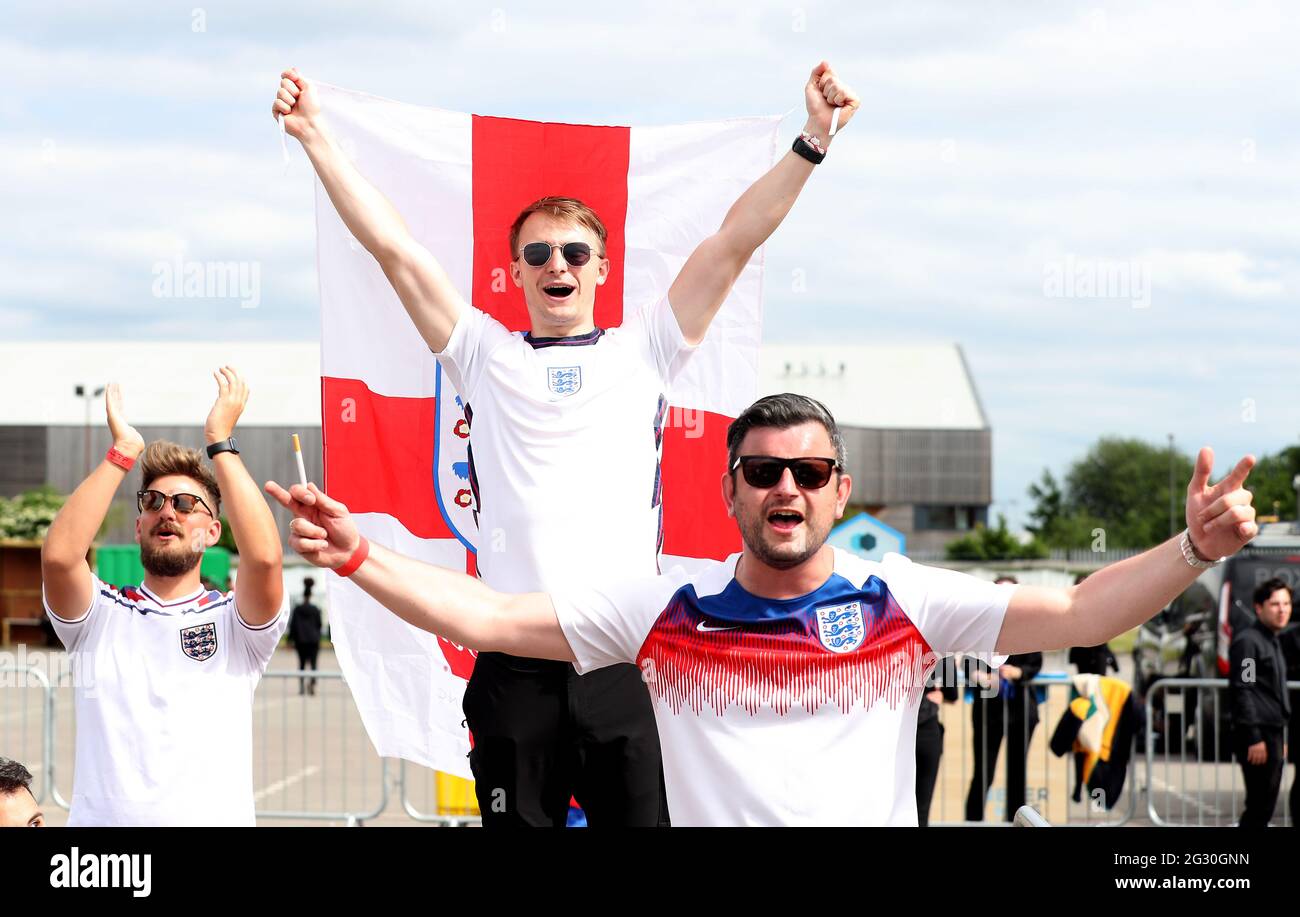 England fans celebrate their win at the fan zone in Trafford Park ...