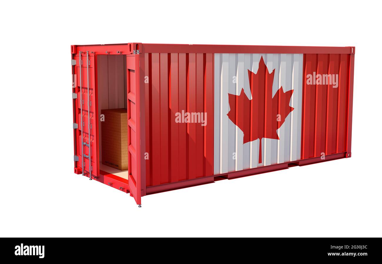 Freight Container with open door in Canada national flag design ...