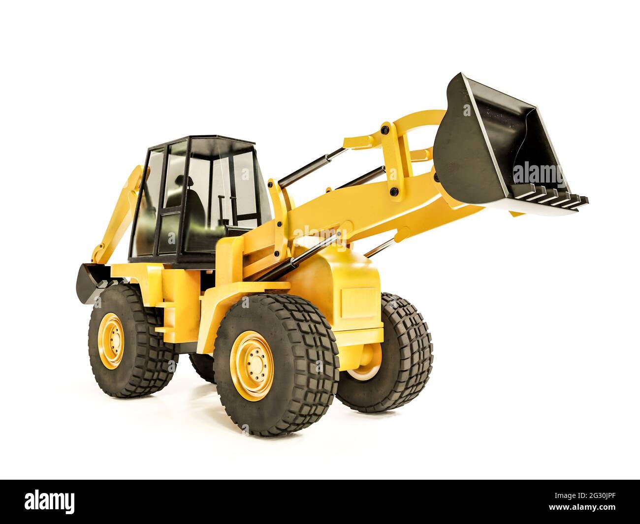 3D rendering of yellow backhoe loader on white background Stock Photo ...