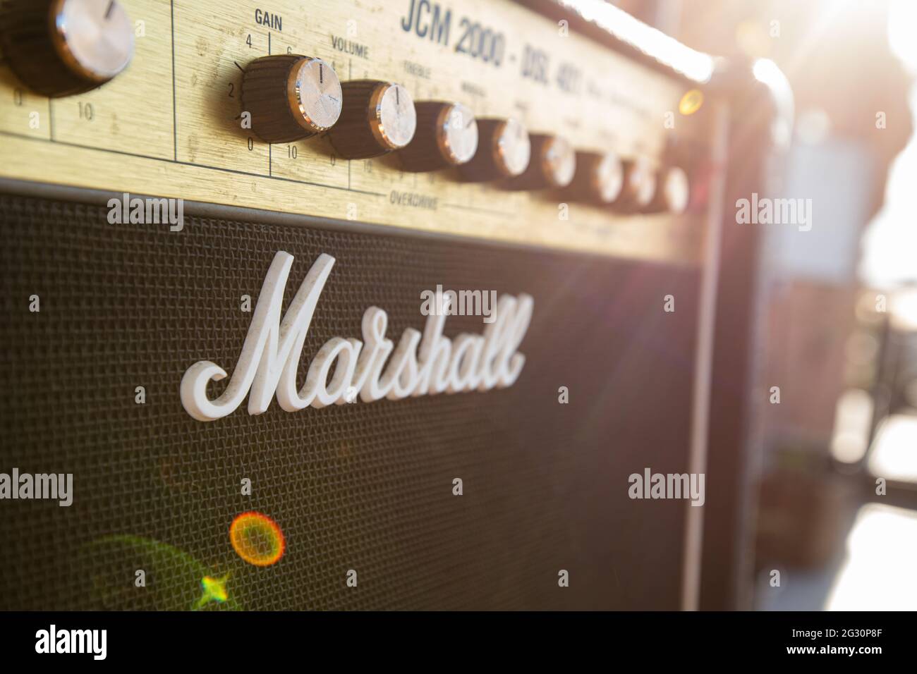 Milton Keynes, Great Britain - May , 2021: Closeup of Marshall cabinet ...