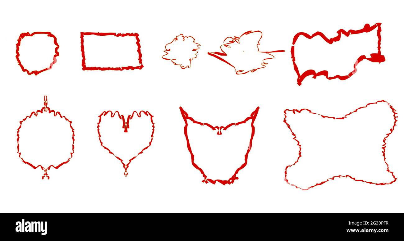 Red hand drawn doodle frame set on white background as design element ...
