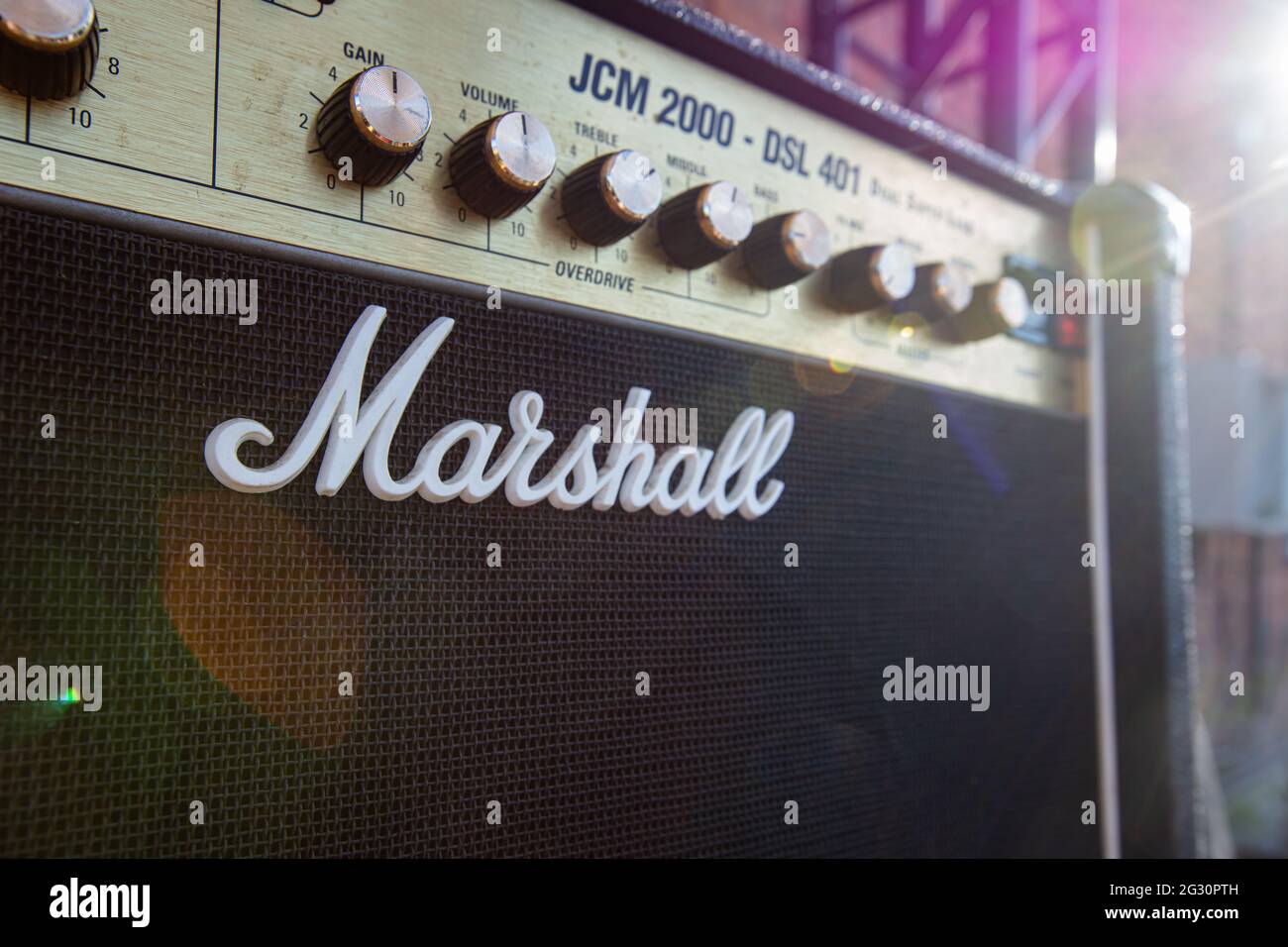 Milton Keynes, Great Britain - May , 2021: Closeup of Marshall cabinet ...