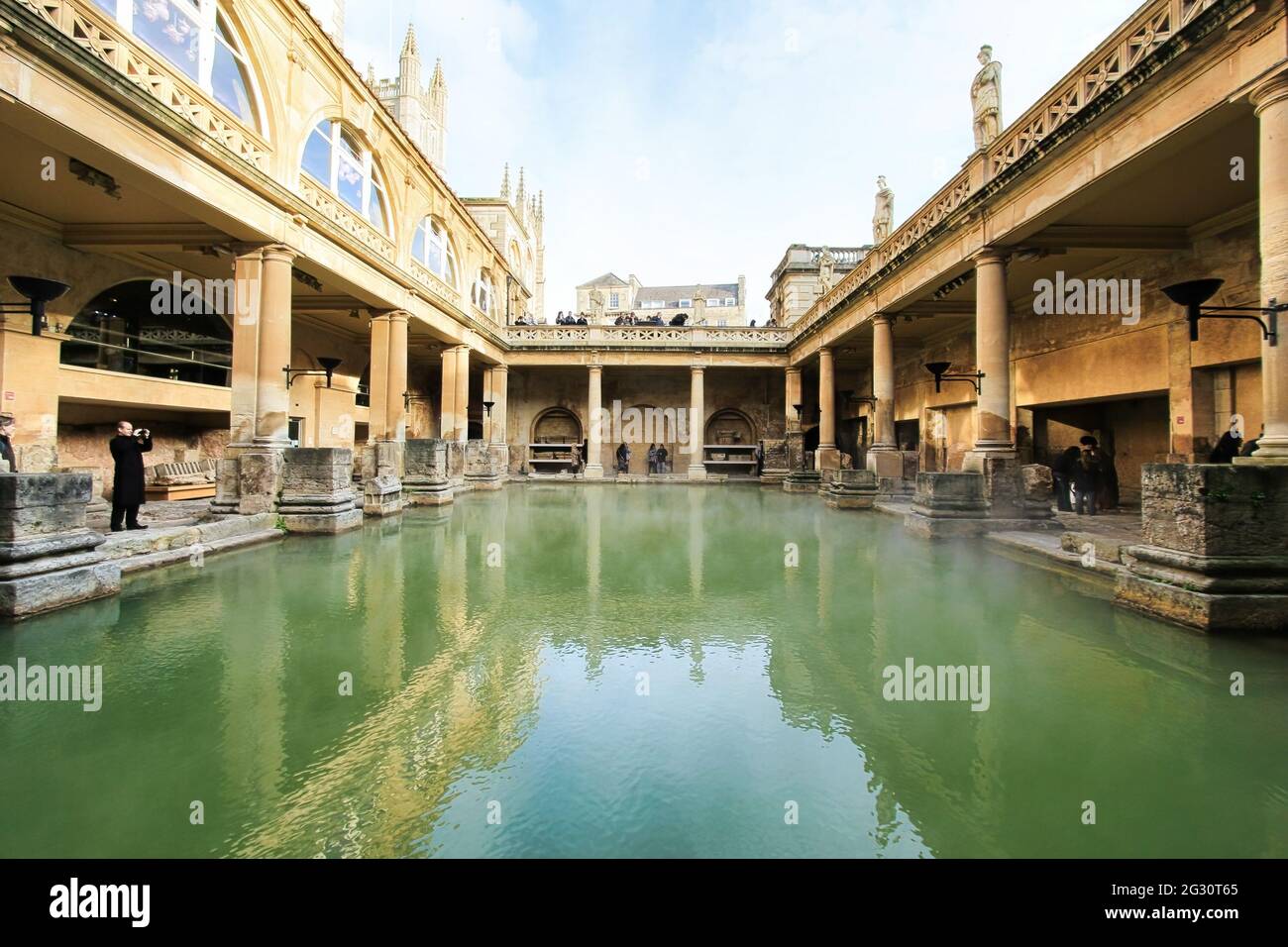 View of the well-preserved thermae Roman Baths in the city of Bath ...