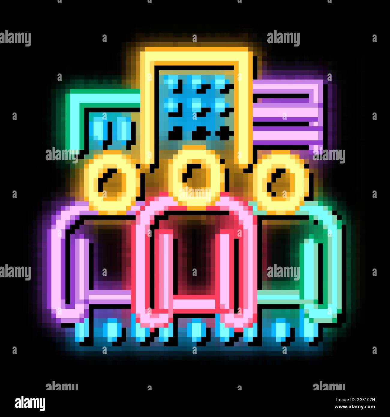 business team and city buildings neon glow icon illustration Stock ...