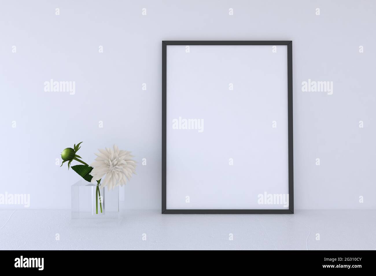 A closeup shot of a black frame with decorative flowers on a gray wall ...