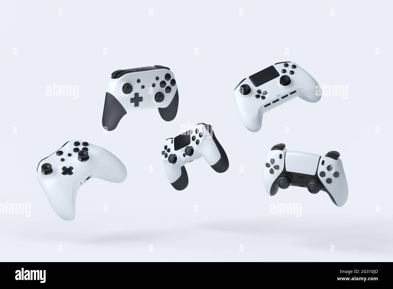 Flying gamer joysticks or gamepads on white background Stock Photo - Alamy