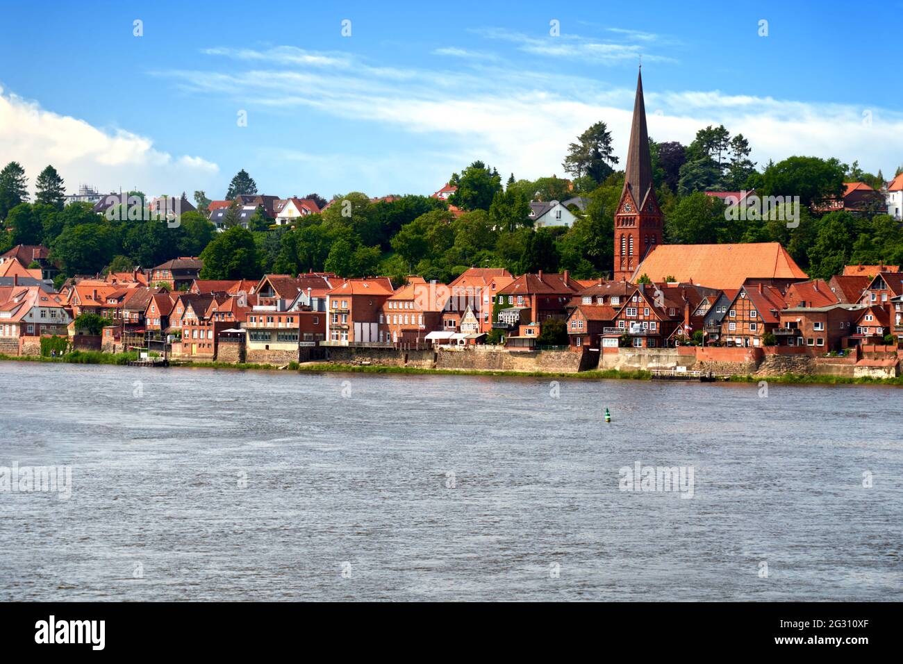 View over the river Elbe to the old town of Lauenburg in Germany Stock ...