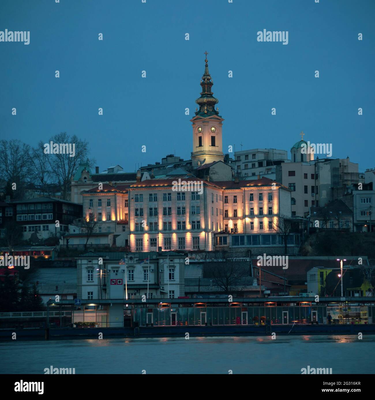 View of a coastal part of the city at twilight Stock Photo - Alamy