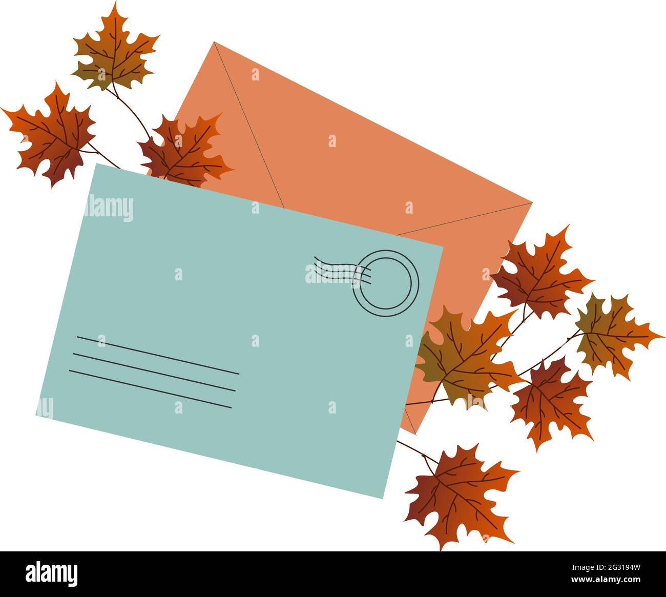 Mail envelopes with a branch of maple leaves. Vector illustration Stock ...
