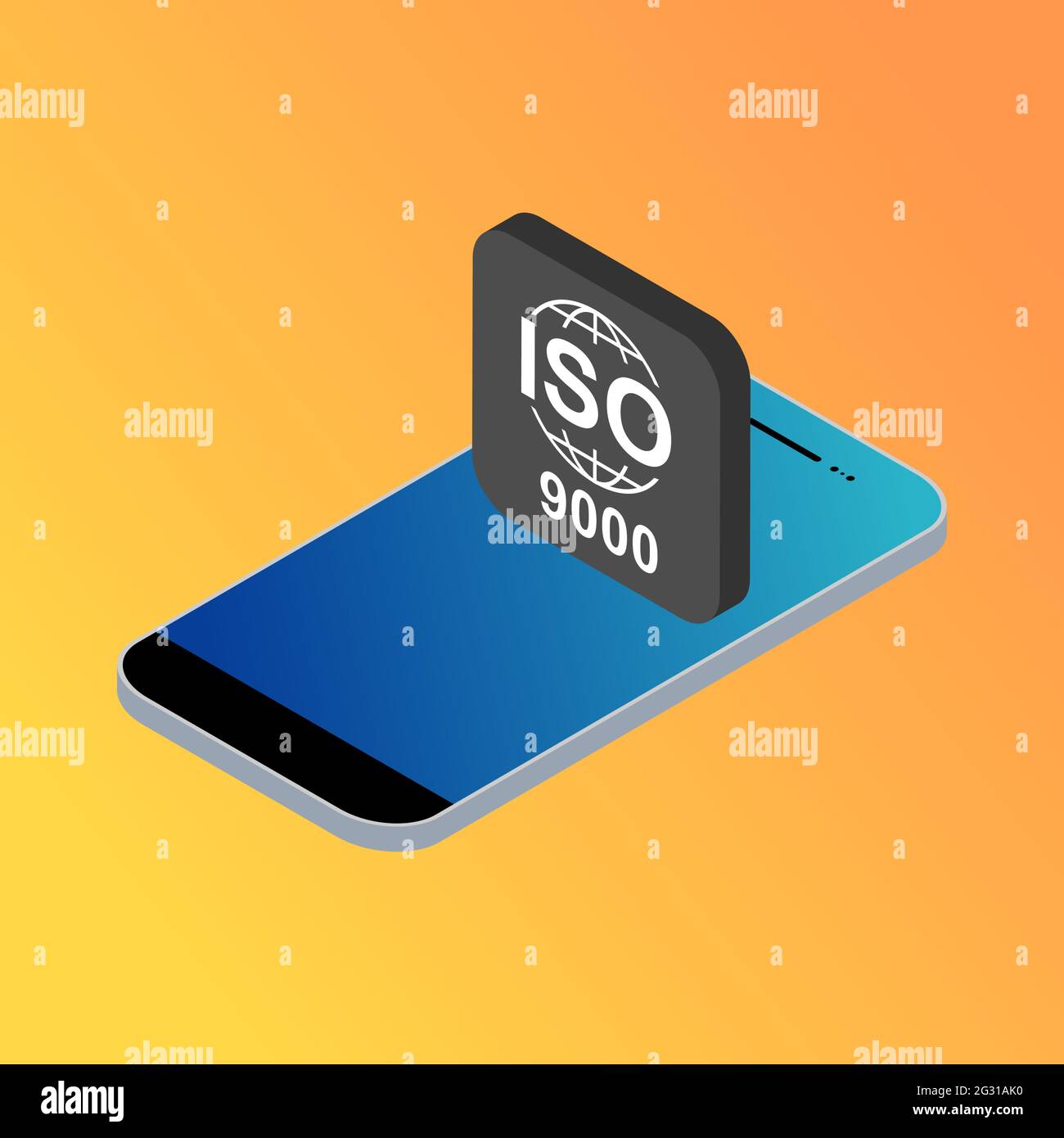 Iso 9000 isometric icon. Standard quality symbol. Vector button sign ...
