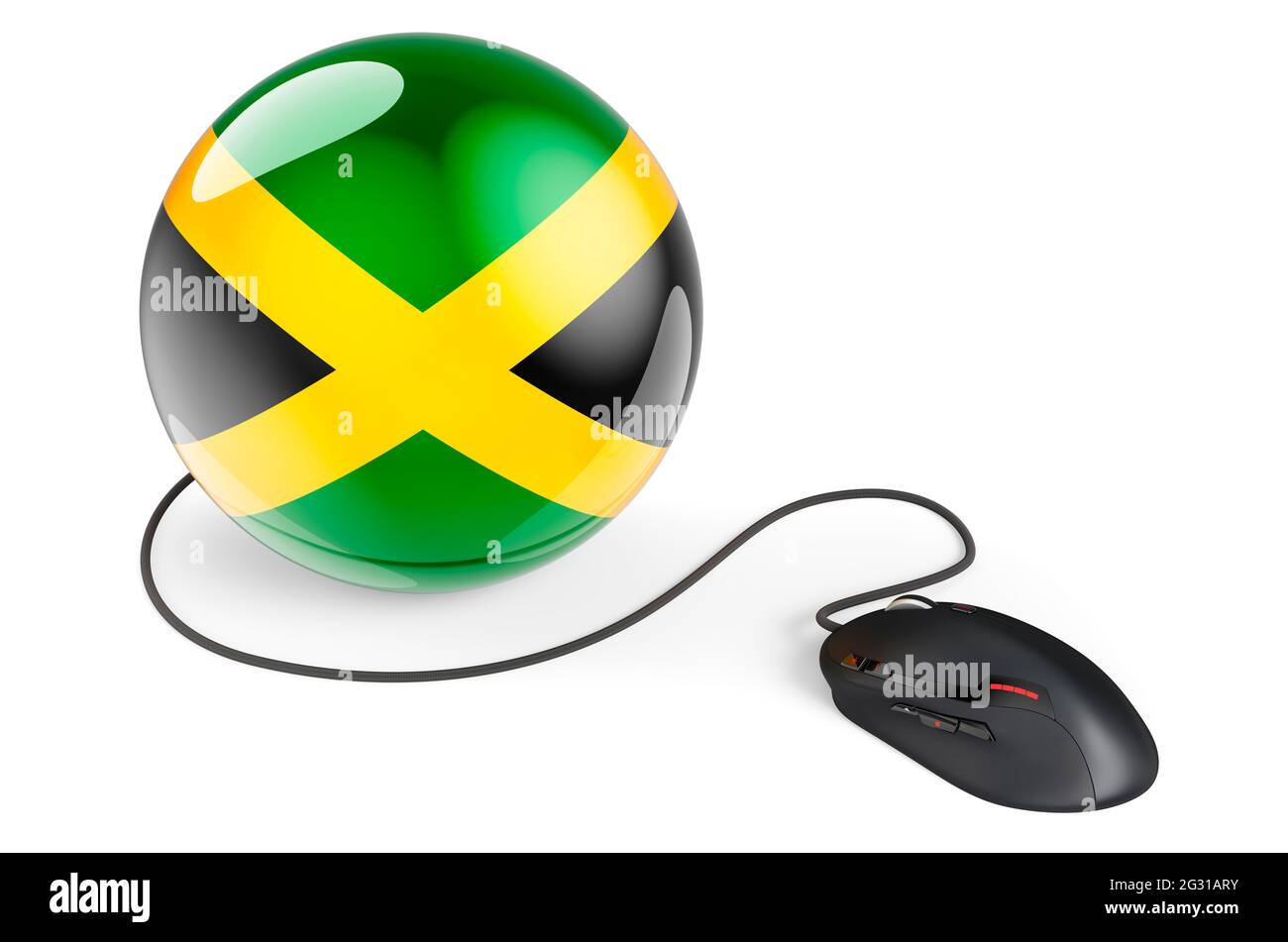 Computer mouse with Jamaican flag. Internet network in Jamaica concept. 3D rendering isolated on ...