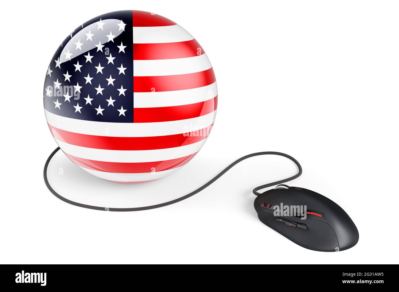 Computer mouse with The United States flag. Internet network in the USA ...